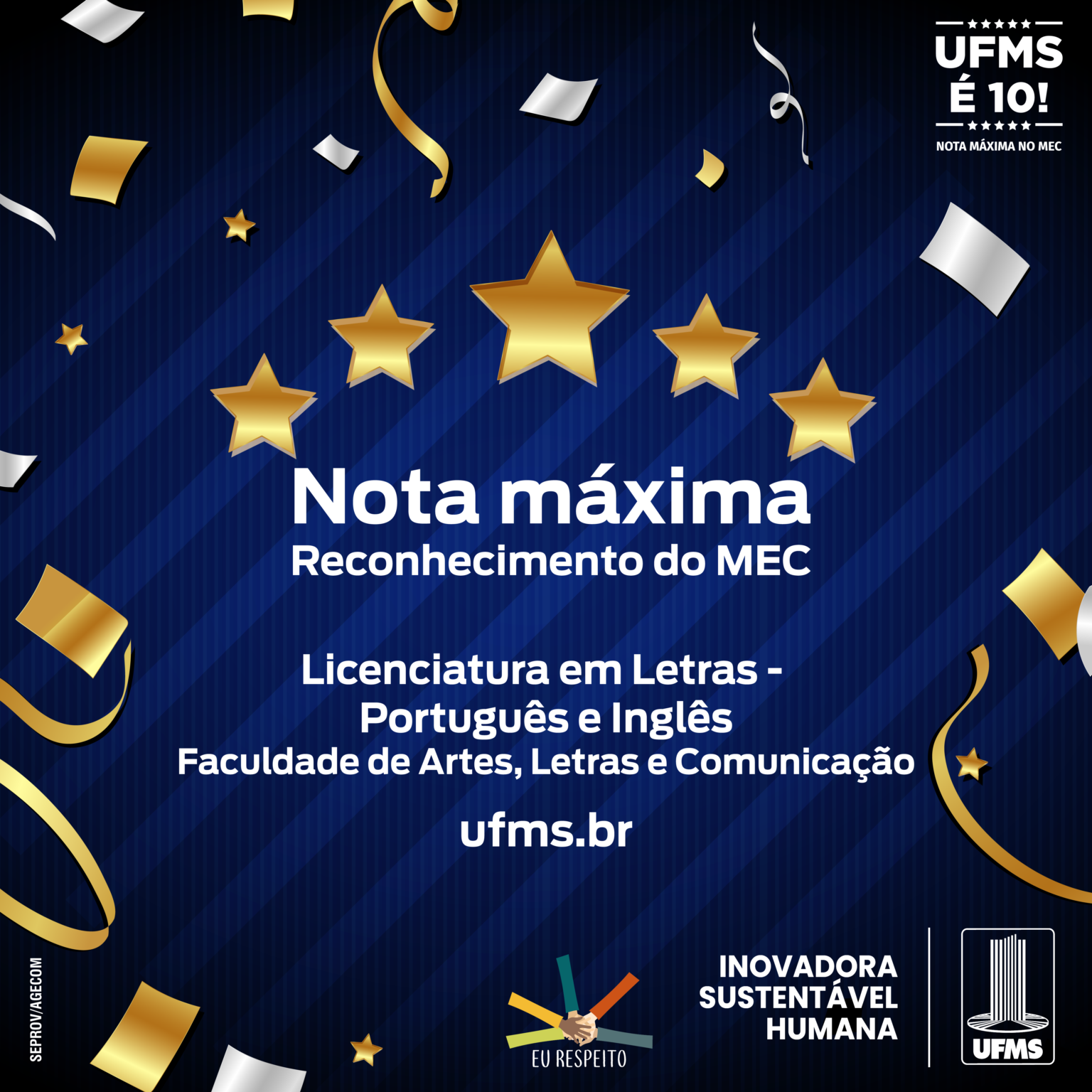 Curso de Letras – Português e Inglês é o 21º a receber nota máxima do MEC neste ano - UFMS
